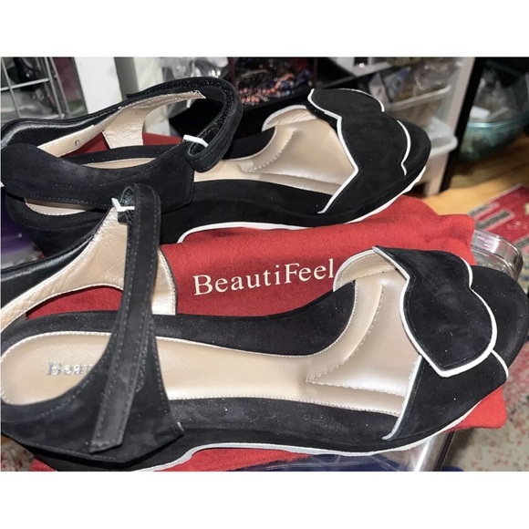 BeautiFeel | Shoes | Beautifeel Emma Black Suede Heel Sandals Msrp 395 ...